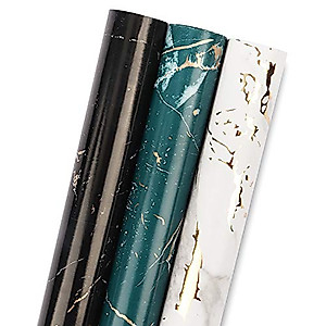MAYPLUSS Wrapping Paper Roll - Mini Roll - 17.3 inch X 120 inch Per roll - 3 Different Marble with Gold Foil Design (43.2 sq.ft.ttl)