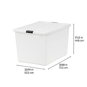 IRIS USA 132 Quart/36 Gal. Stackable Plastic Storage Bins with Lids and Latching Buckles, 3 Pack - Pearl, Containers with Lids, Durable Nestable Closet, Garage, Totes, Tubs Boxes Organizing