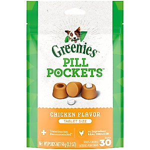 GREENIES PILL POCKETS for Dogs Tablet Size Natural Soft Dog Treats, Chicken Flavor, 3.2 oz. Pack (30 Treats)