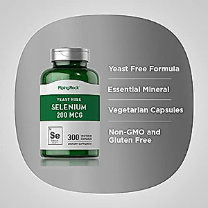 Selenium 200mcg | 300 Vegetarian Capsules | Yeast Free Selenium Supplement | Non-GMO, Gluten Free | by Piping Rock