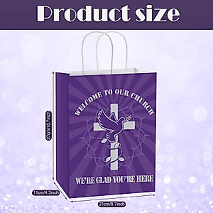 24 Pcs Church Welcome Gift Bags Purple Welcome to Our Church Gift Bags Large Religious Welcome Bags for Church Guest Baptism Goodie Bag Bulk Birthday Church Theme Party Supplies 10.7 x 4.3 x 8.7 Inch