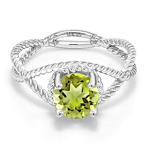 Gem Stone King 925 Sterling Silver Green Peridot Women Solitaire Ring For Women (1.35 Cttw, Round 7MM, Gemstone Birthstone, Available in size 5, 6, 7, 8, 9)