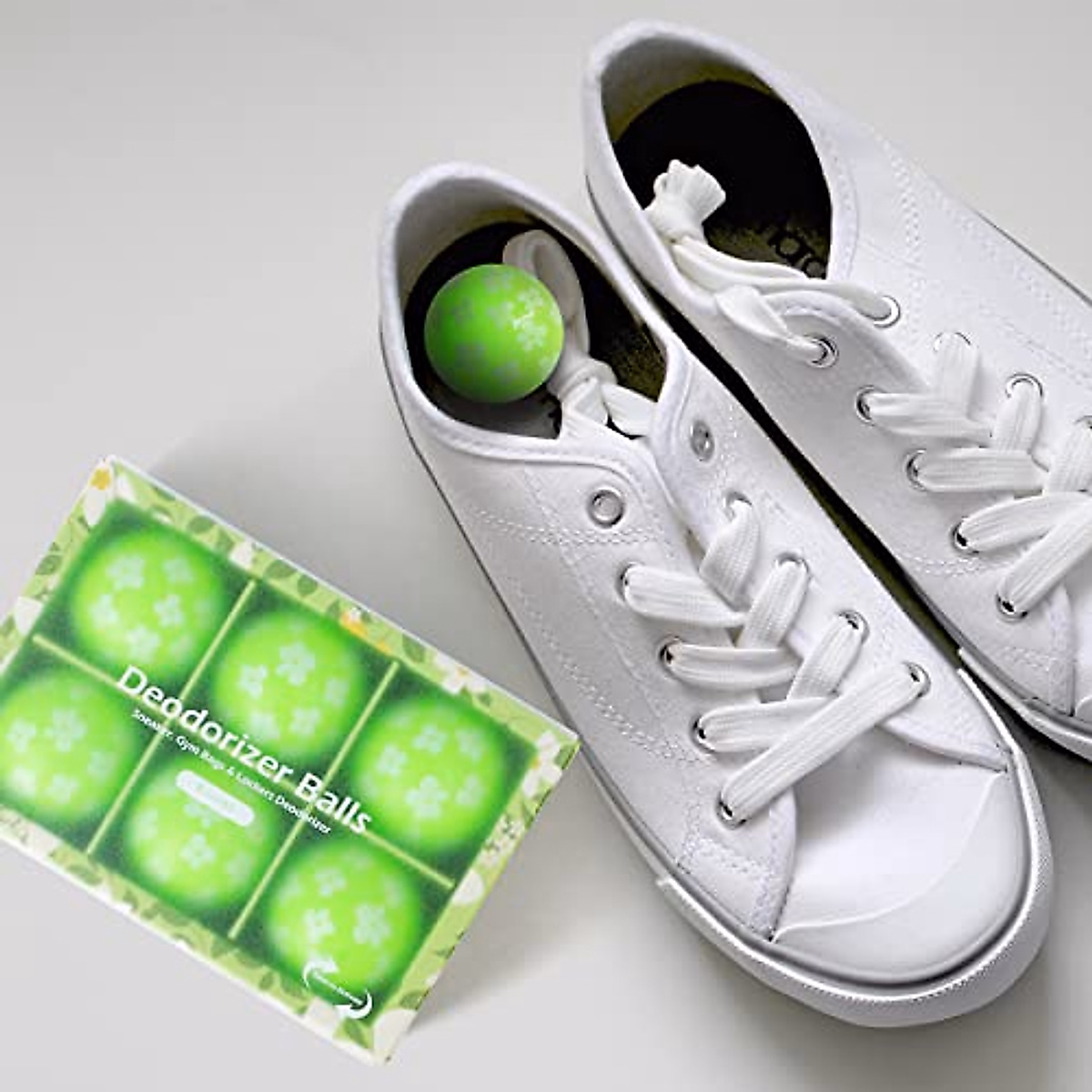 Sneaker Deodorizer Balls, Fresh Jasmine Shoe Deodorizer Balls, Odor Deodorizer Balls for Shoes, Gym Bags, Drawers and Locker, Easy Twist Lock/Open Mechanism, 6 Pack