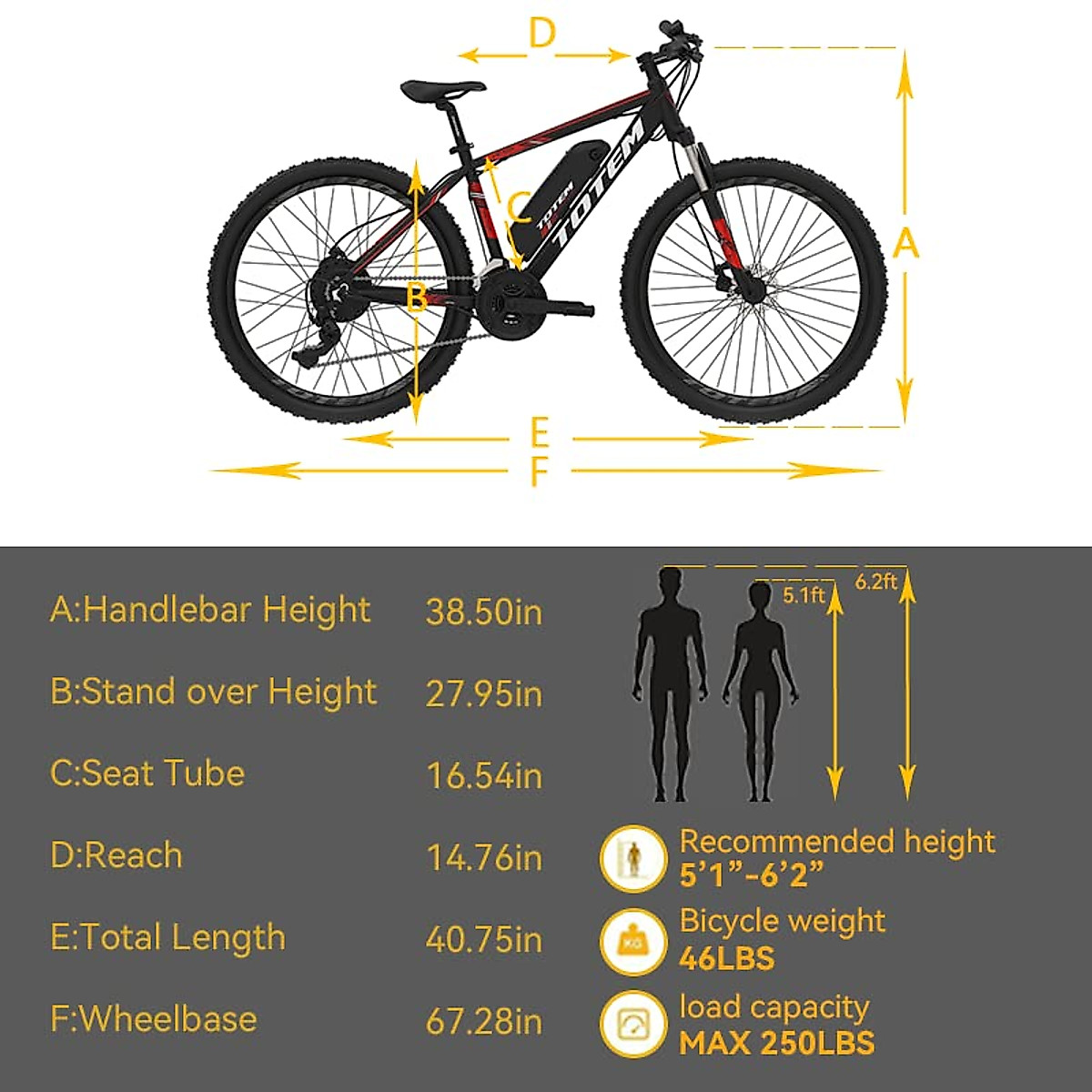 Totem Electric Bike for Adults 26”, Electric Mountain Bicycle 350W Motor, 20MPH Victor 2.0 with 36V 10.4Ah Removable Battery, E-MTB with Shimano 21 Speed Gears, Upgraded Adjustable stem-Black