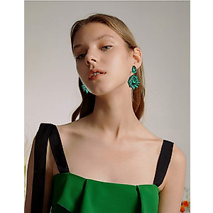 idealway 5 Colors Luxury Drop Earring Inlay Crystal Rhinestone Dangle Long Earrings For Women Jewelry (Green)
