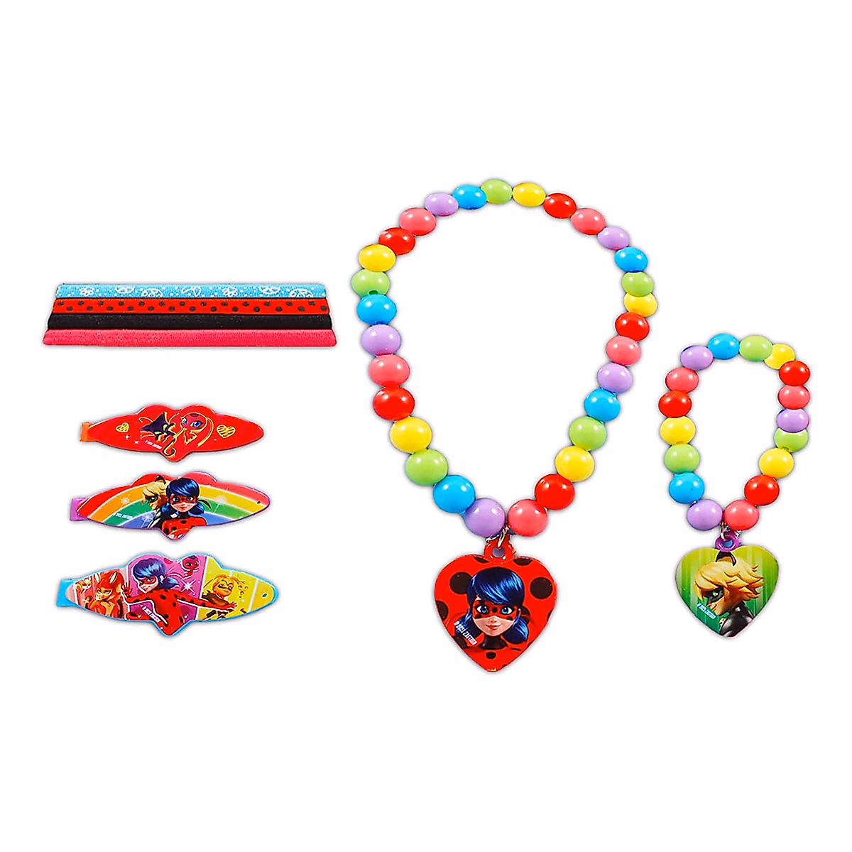 Miraculous Ladybug 15 Piece Accessory Box Set with Jewelry in Box- Necklace, Bracelets, Barrettes, Ponies & Elastics