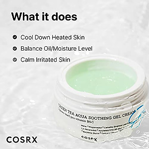 COSRX Hydrium Green Tea Aqua Soothing Gel Cream, 1.69 fl.oz / 50ml | Camelia, Aloe Gel | Korean Skin Care, Vegan, Cruelty Free, Paraben Free