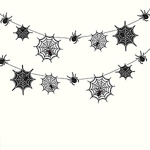 Cheerland Black Spider Web Garland for Halloween Party Decoration Hanging Spiderweb Decor Spider Banner Cobweb Banner Happy Halloween Eve Décor for Bday Birthday Home Office Classroom Party Supplies
