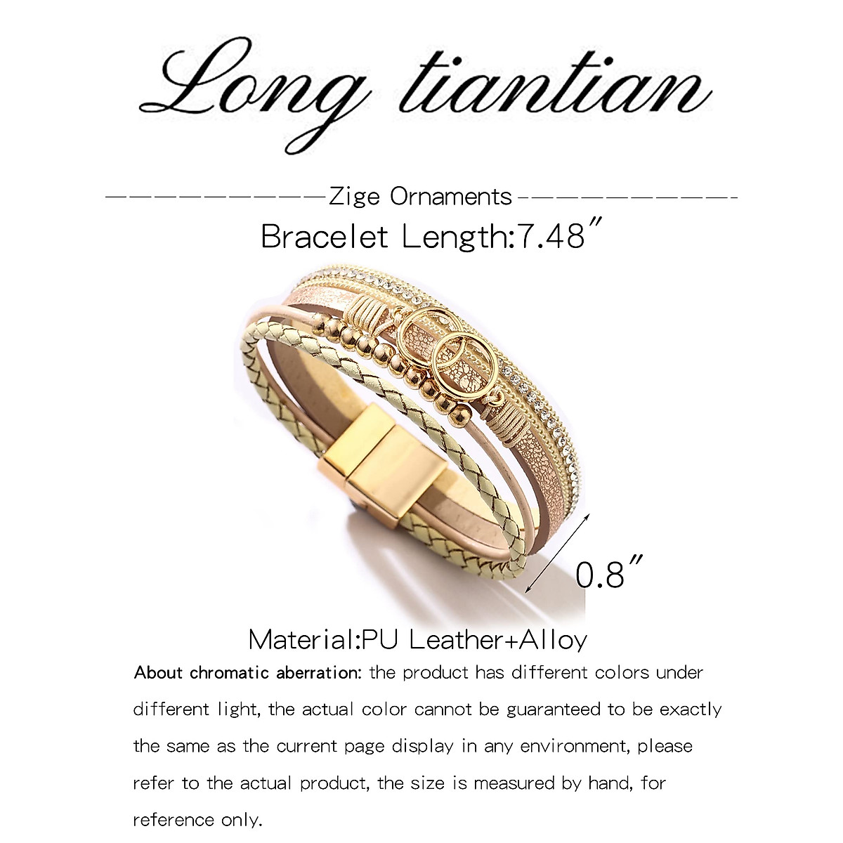 Long tiantian Boho Leather Wrap Bracelet for Women Infinity Beaded Bracelets with Clasp Stackable Leather Cuff Bangle Bracelet(gold)