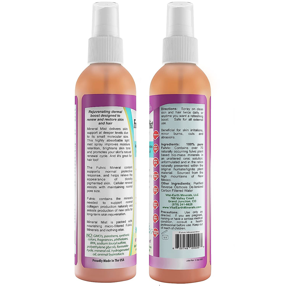 Vital Earth Minerals Fulvic Mineral Facial Mist for Skin Care & Hair - Hydrating Face Spray, Cellular Renewal & Repair, Hydrating Mist with Antioxidants, Fulvic Acid in Pure Water, 8 Fl Oz