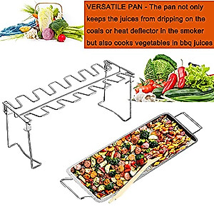 yamisan Chicken Leg Wing Grill Rack - 14 Slots Stainless Steel Roaster Stand with Drip Pan, BBQ Chicken Drumsticks Rack for Smoker Grill or Oven