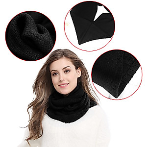 Winter Soft Pullover Knit Infinity Scarf Beanie Hoodie Scarf,Black