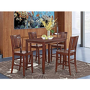 East West Furniture Buckland 5 Piece Counter Height Set Includes a Rectangle Dining Room Table and 4 Wood Seat Chairs, 30x48 Inch, Mahogany
