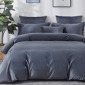David's Home Velvet Duvet Cover Set King, Soft and Luxurious Flannel Comforter Cover 3PCS with Corner Ties, Button Closure, 106” x 92”, Greyish Blue, No Insert