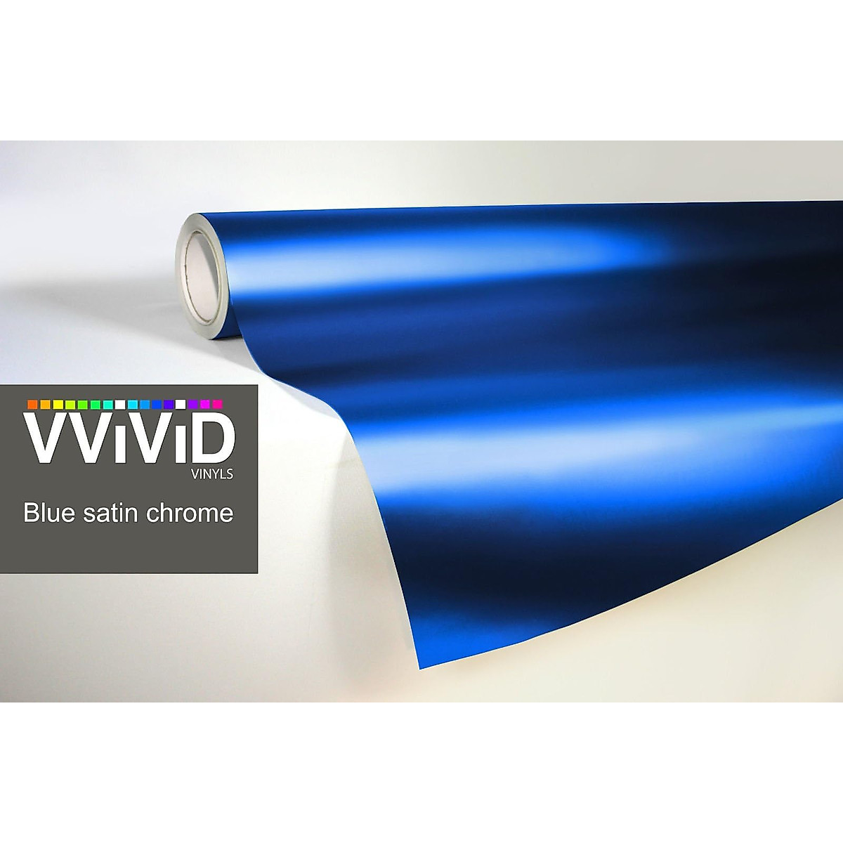 VViViD Blue Satin Chrome Vinyl Wrap Stretch Conform DIY Easy to Use Air-Release Adhesive (1ft x 5ft)