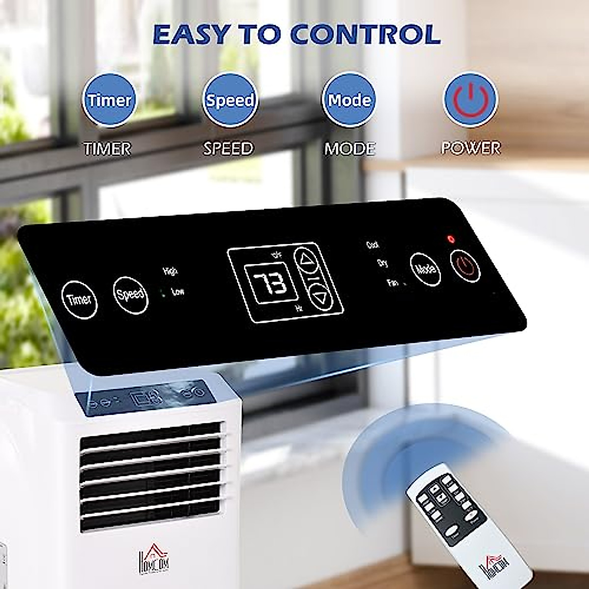 HOMCOM 8000 BTU Mobile Portable Air Conditioner with Cooling, Dehumidifier, and Ventilating with Remote Control, 2 Speed Fans, 24-Hour Timer for Bedroom, Living Room, Home Office, White