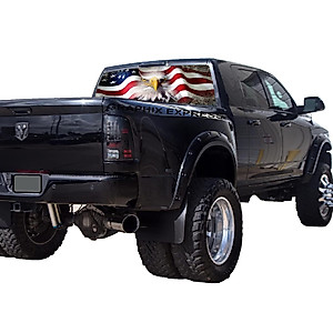 GRAPHIX EXPRESS Truck Back Window Graphics - Bald Eagle American Flag Decal (P534) - USA Flag with Eagle - Universal See Through Rear Window Vinyl Wrap - Full Window Decals for Trucks