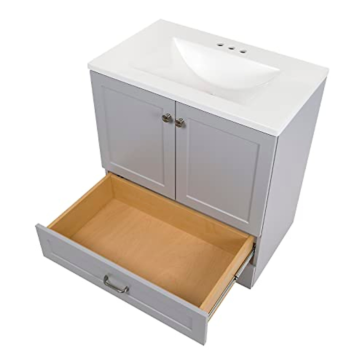 Spring Mill Cabinets Emlyn 30 Inch Bathroom Vanity with White Single Sink Top, 2-Door Cabinet, 1 Drawer, 30.5" W x 18.75" D x 32.89" H, Pearl Gray