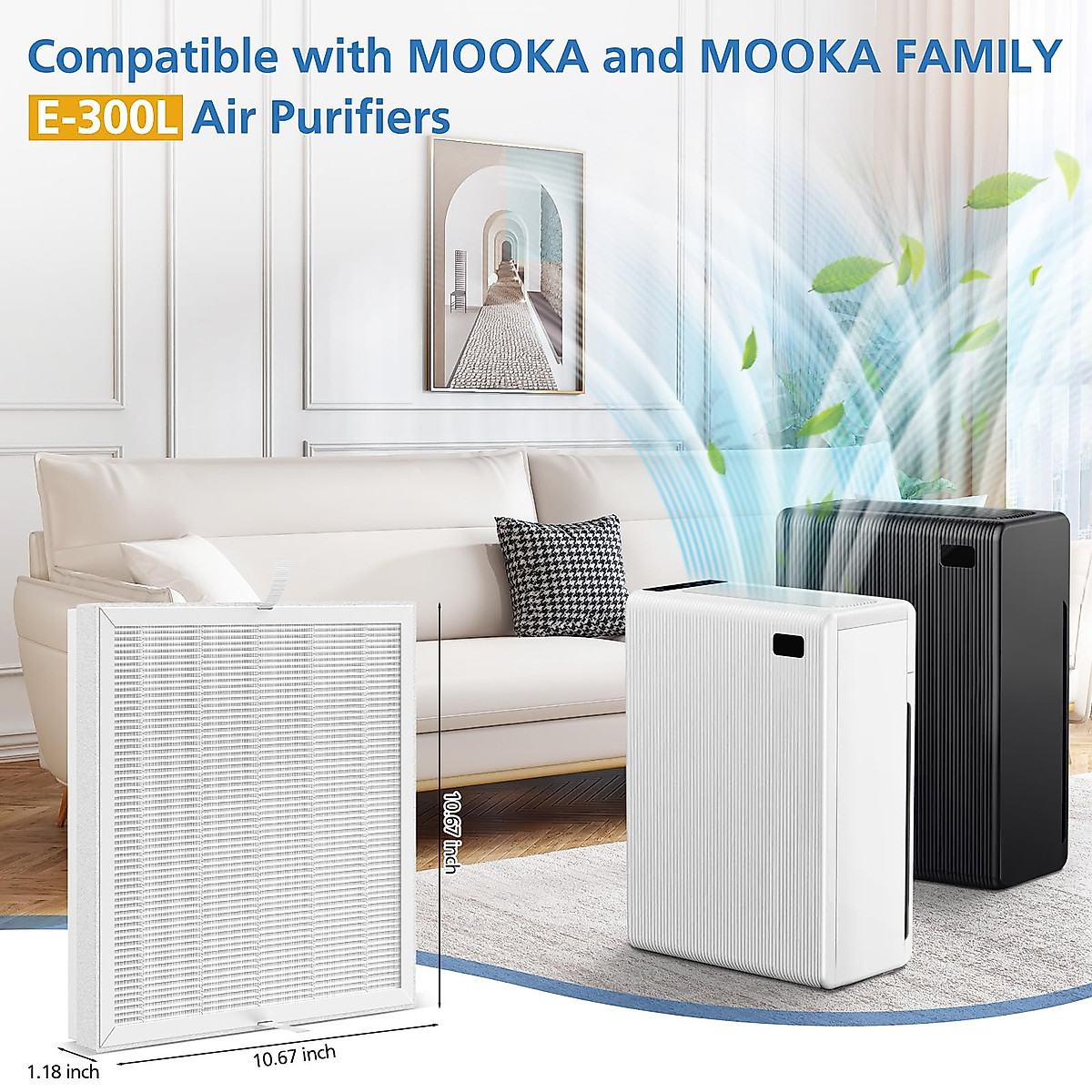 E-300L Replacement Filter Compatible with MOOKA and MOOKA FAMILY E-300L Air Purifier for Large Room, H13 True HEPA Filter, 3-Stage Filtration System, 2 Pack