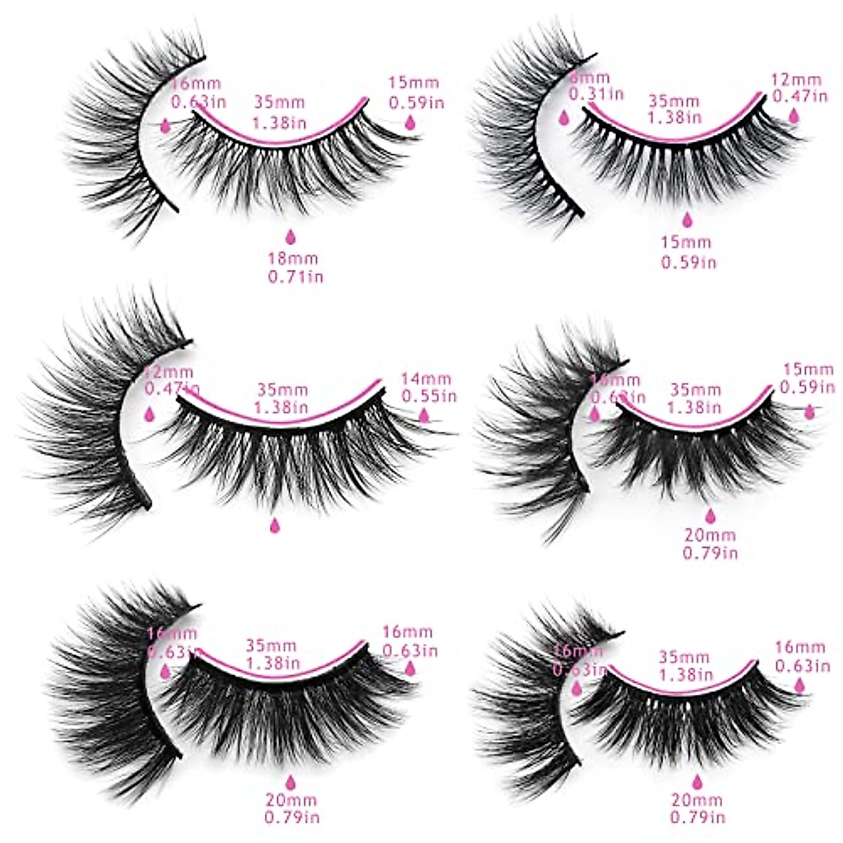 30 Pairs 20MM False Eyelashes pestañas Wholesale 6 Styles Mixed Lashes 3D Fluffy Volume Dramatic Faux Mink Eyelashes Pack（303）