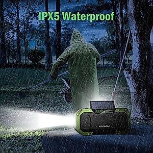 Emergency Hand Crank Solar Radio,Waterproof Bluetooth Speaker,AM FM NOAA Portable Digital Weather Radio with Flashlight,Reading Lamp,5000mAh Cell Phone Charger,SOS Alarm,Compass,Survival Camping Gear