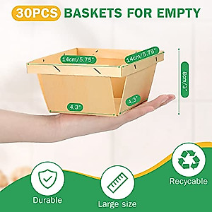 30 Pcs One Quart Wooden Berry Baskets Bulk 5.75 Inch Square Vented Wood Boxes Empty Wooden Baskets for Easter Gifts, Picking Fruit, Arts, Crafts and Decor