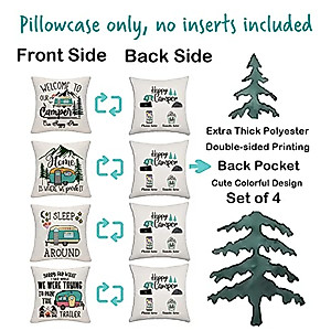 OCCdesign Set of 4 Camper Decor Rv Travel Trailer Decoration for Inside Camping Pillow Cover for Bedding Sofa Couch (Welcome to Our Camper)