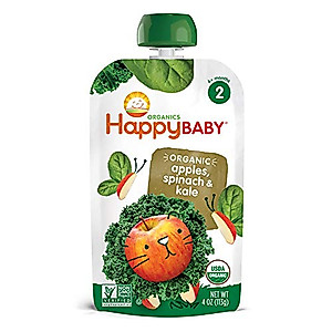 Happy Baby, Organic Stage 2 Food Simple Combos Apples 4oz , Spinach Apple Kale, 64 Ounce (Pack of 2)
