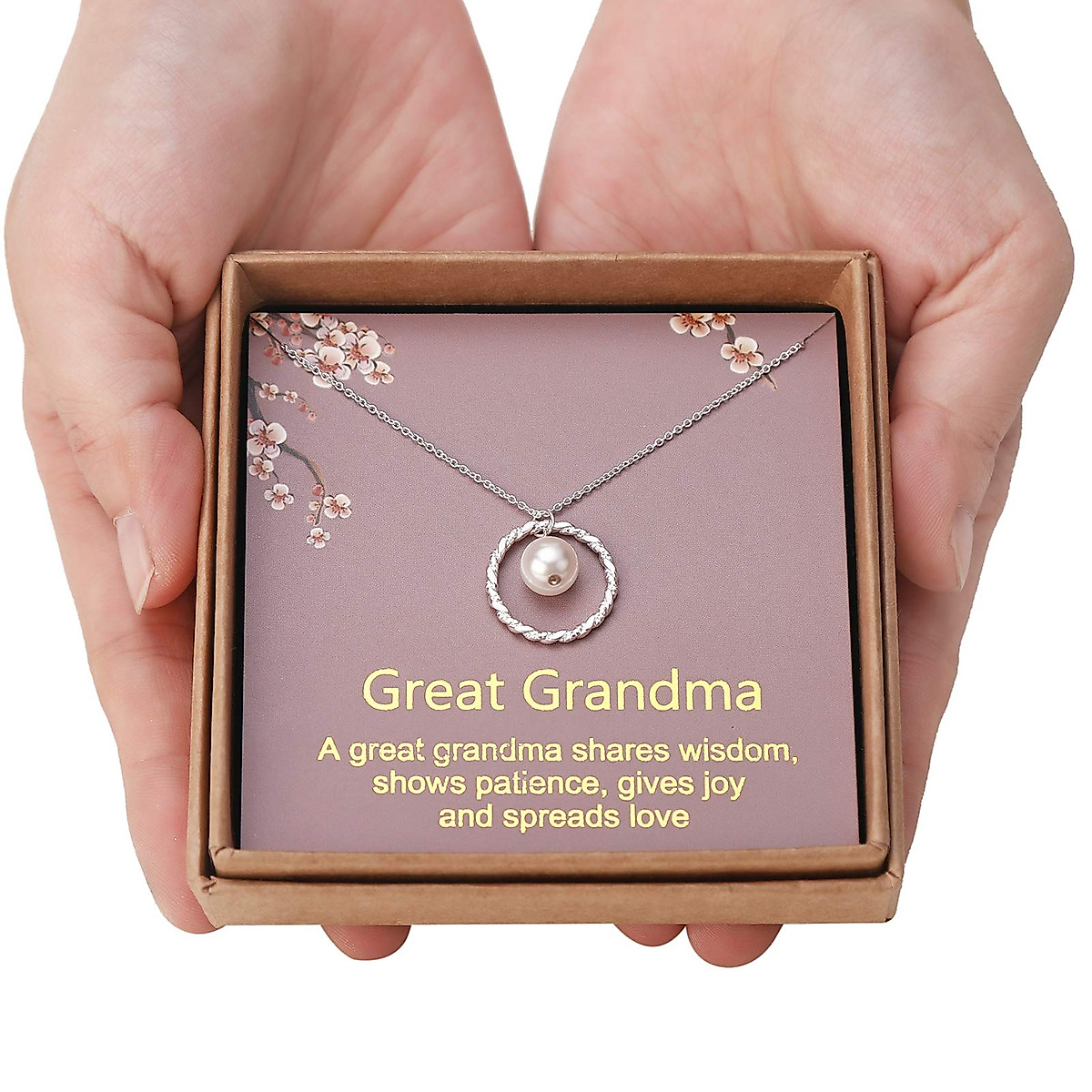 Gifts for Great Grandma - Sterling Silver Twisted Eternity Ring with Pearl Great Grandma Necklace - Great Grandma Birthday Christmas Best Great Grandma Gifts Jewelry