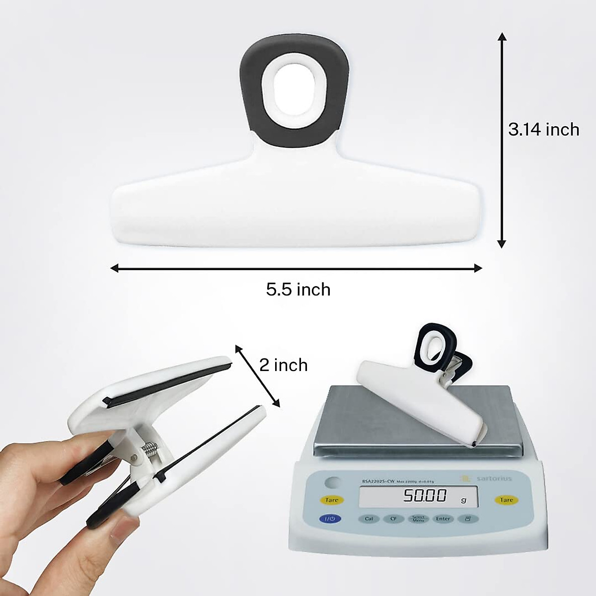 Chip Bag Clips Set of 3 Large Size Chip Bag Clips for Food Storage Plastic Heavy Duty Bag Clips, Magnetic Hook for Hanging (Green & White)