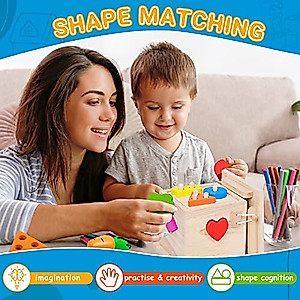 6-in-1 Wooden Play Kit Montessori Toy, Object Permanence Box, Coin Box, Carrot Harvest, Catch Worm, Shape Sorter - Toddler Learning Toy for Kid Age 1, 2, 3 Year Old, Girl boy Gift for Baby 6-12 Month