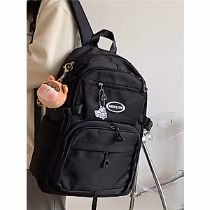 Kawaii Backpack Cute Aesthetic Backpack Preppy Backpack for Women Preppy Stuff Canvas Backpack (black)