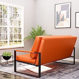 AWQM Mid-Century Loveseat Sofa, Faux Leather, Orange, 2-Seat, Small Couch for Bedroom, Office, Living Room, Sofa