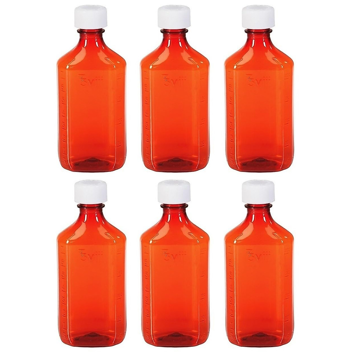 Sandhill Tools Premium Oval Plastic Liquid Medicine Bottles with Child Resistant Caps 8 Oz (240 ml), Pharmacy Leak Proof Travel Graduated Empty Containers (Pack of 6)