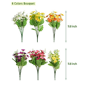 Omldggr 6 Pieces Faux Silk Daisy Artificial Flower Plastic Flowers Plants Plastic Bushes for Indoor Outside Hanging Planter Home Garden Decor (Yellow, Purple, White,Orange,Pink,Green)