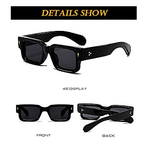 EYLRIM Thick Frame Square Sunglasses for Women Men Chunky Rectangle Sun Glasses Black Shades UV400 Protection(01 Black/Grey)