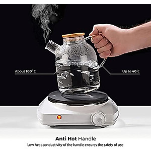 Acoode Glass Water Pitcher with Bamboo Lid Large Capacity Cold Water Tea Pot with Filter for Hot/Cold Water and Iced Tea (1800ML/60Oz)