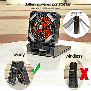 Sireck Solar Powered Camping Fan with LED Lantern,10000mAh Rechargeable Battery Operated Portable Fan,4 Speeds/Timer/Power Bank 90° Folding USB Personal Desk Fan (Black&Orange)