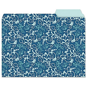 Coastal Blues File Folder Value Pack - Set of 24 File Folders with Staggered Tabs, 6 Designs, Graphic Geometric Print, Office Supplies, Letter Size,  9 ½  x 11 ¾ Inches