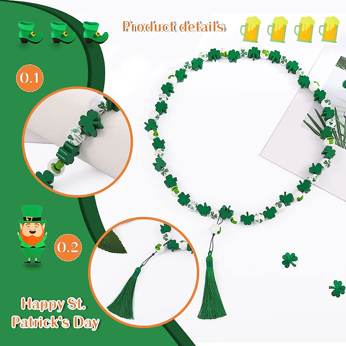 Jovono St.Patrick's Day Shamrock Necklace Irish Necklace Clover Necklace Accessories for Women and Men