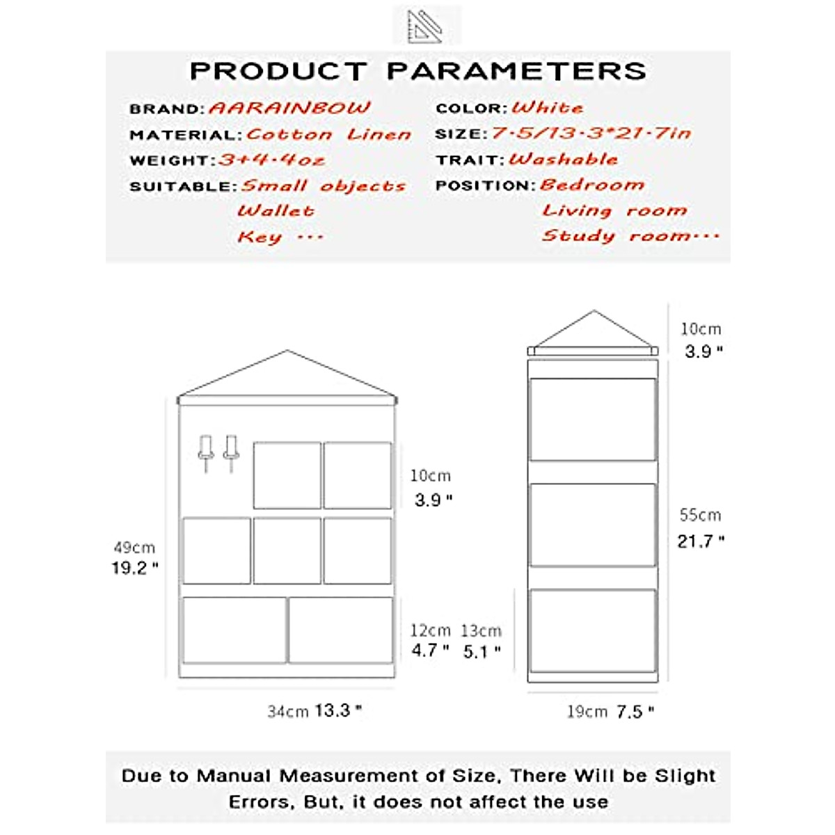 AARAINBOW 2 Packs Over The Door Storage Pockets,Hanging Storage Bags Organizer Linen Cotton Fabric Wall Door Closet 10 Pockets Home Organizer for Bedroom &amp; Bathroom (Purple Pattern, C)