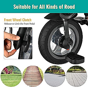 BABY JOY Toddler Tricycle, 7 in 1 Folding Steer Trike w/Rotatable Seat, Adjustable Canopy, Push Handle, Guardrail, Safety Harness, Brakes, Cup Holder & Storage, Tricycle for Toddlers Ages 1.5-5 (Pink)