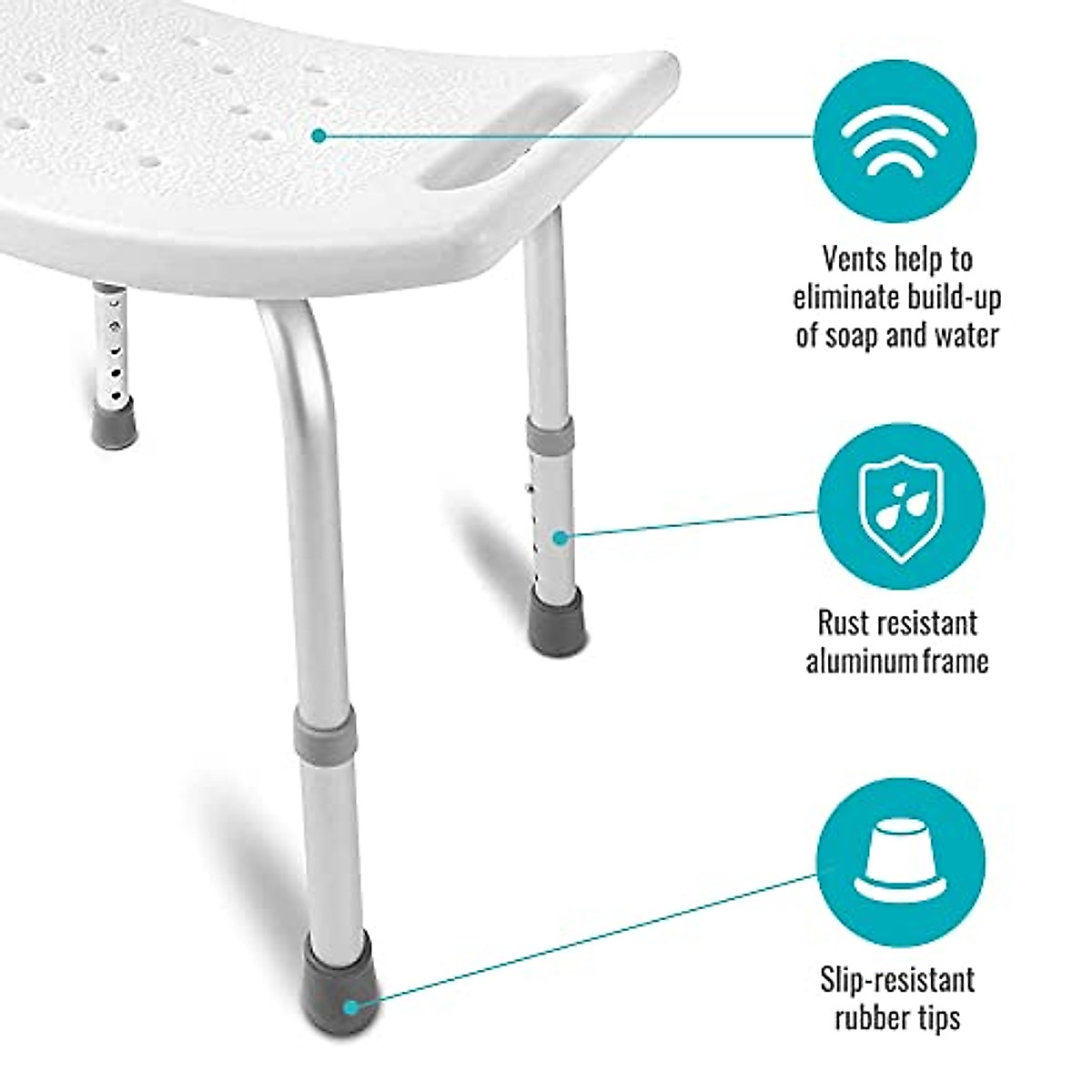 DMI Shower Chair Bath Seat for Tub or Shower Bench for Inside Shower, Made of Non Slip Aluminum with Plastic Seat, No Tools Needed, Adjustable Height, Holds Weight up to 300 Pounds, Bath Bench, White