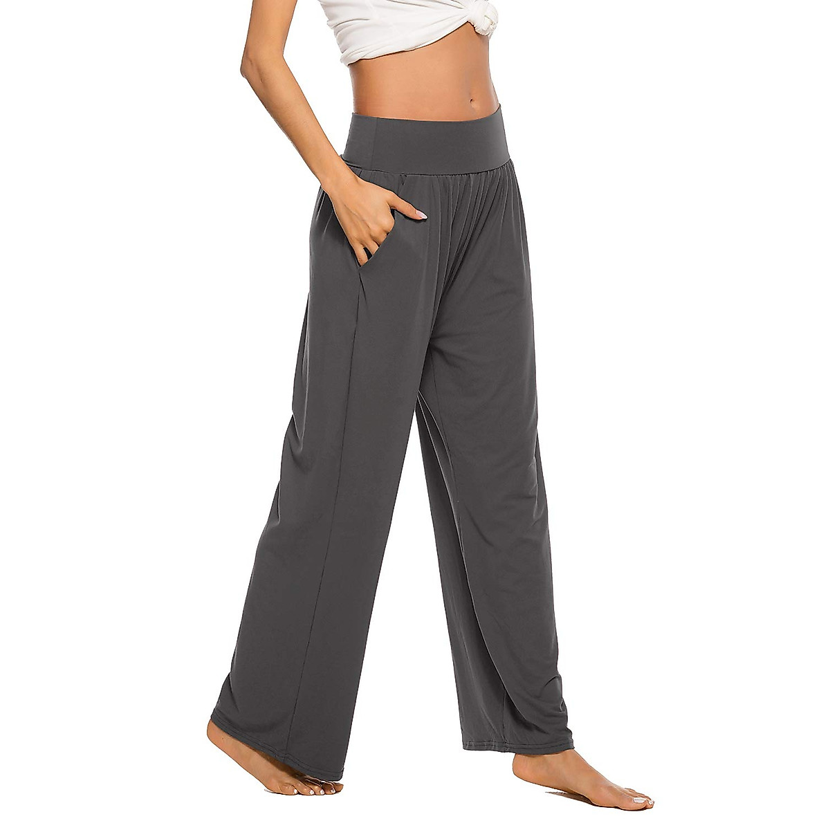 ZJCT Womens Sweatpants Comfy Loose Casual Wide Leg Yoga Workout Lounge Pants with Pockets Dark Gray XL