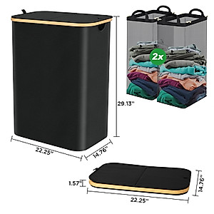 Laundry Hamper with Lid,160L Large Laundry Basket with Removable Inner Bag, Collapsible Dirty Clothes Hamper with Handle for Laundry Room,Bedroom, Black