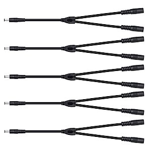 DaFuRui 2.1mm DC Splitter Cable，5Pack 5.5mm x 2.1mm Male to Dual 5.5mm x 2.1mm Female Output Power Splitter Cable Y Adapter Extension Cable for for CCTV Cameras LED Light Strip