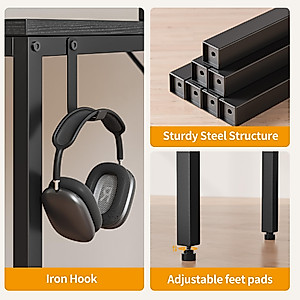 CubiCubi Computer Desk with Drawers, 47 Inch Reversible Office Desk with Monitor Stand and Storage Shelves, Work Writing Study Desk Table for Home, Black