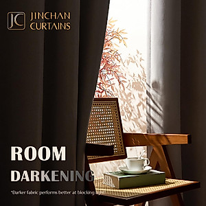 jinchan Linen Textured Curtain for Living Room Darkening 84 Inch Long Bedroom Curtains Thermal Insulated Curtains Greyish Beige Curtains Grommet Top Window Curtains 1 Panel
