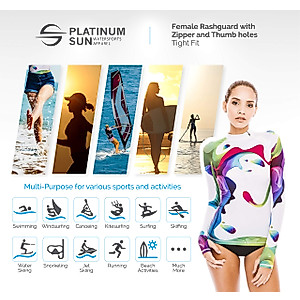 Platinum Sun Rash Guard for Women UPF 50+ SPF & UV Protection Clothing Long Sleeve Top Swim Shirt with Zipper Hiking (Rainbow 50, M)