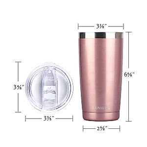 SUNWILL 20oz Tumbler with Lid, Stainless Steel Vacuum Insulated Double Wall Travel Tumbler, Durable Insulated Coffee Mug, Rose Gold, Thermal Cup with Splash Proof Sliding Lid
